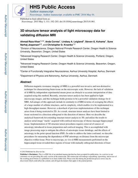 Pdf 3d Structure Tensor Analysis Of Light Microscopy Data For