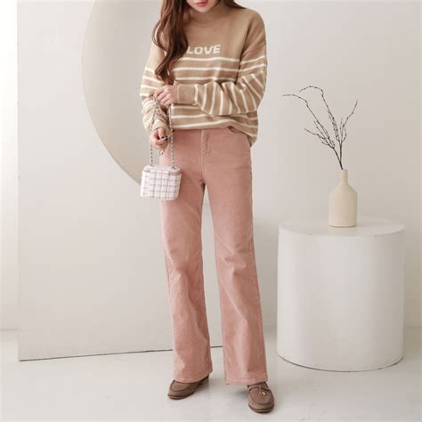 러브선데이 한정수량할인 겨울 기모 골덴바지 여성 일자 세미와이드 코듀로이 밴딩 팬츠