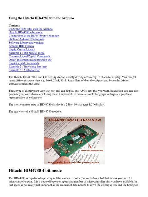 Using The Hitachi Hd44780 With The Arduin1 Download Free Pdf