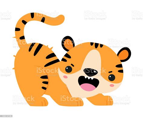 오렌지 모피 벡터 일러스트와 귀여운 작은 줄무늬 호랑이 새끼 개념에 대한 스톡 벡터 아트 및 기타 이미지 개념 고양잇과 귀여운 Istock