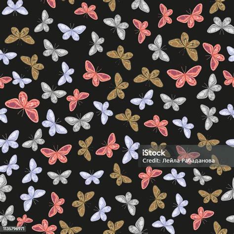 손으로 그린 나비 완벽 한 패턴입니다 식물 꽃 장식 질감입니다 열 대 벽지 아름 다운 꽃 무늬 프린트 빈티지 꽃 패턴입니다 아이 배경입니다 0명에 대한 스톡 벡터 아트 및