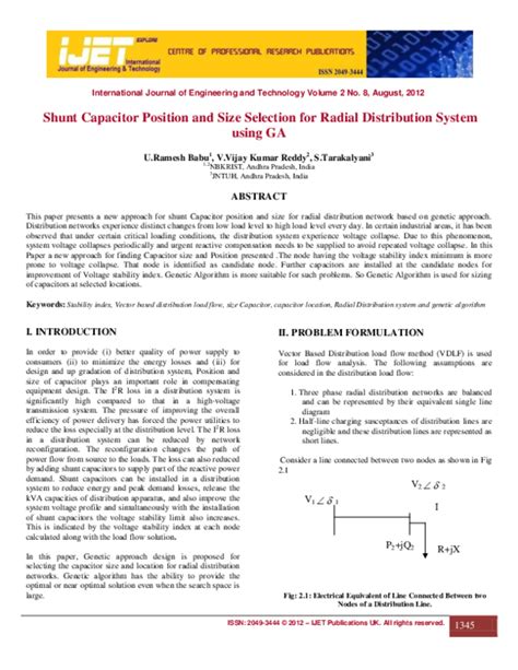 Pdf Shunt Capacitor Position And Size Selection For Radial Distribution System Using Ga