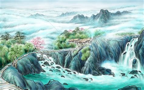 水墨山水画背景插画图片下载 正版图片400208690 摄图网