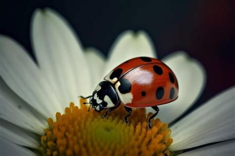 Premium Ai Image A Ladybug On A Flower With Black Dots On Its Wings