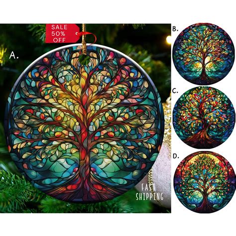 Tree Of Life Ornament Tree Of Life Christmas Decor Stained Glass Graphic Art Ornament Tree Of