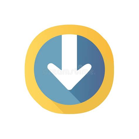 Simple White Down Arrow Inside Blue Circle With Yellow Border Stock