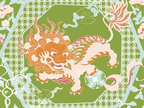 原创中国瑞兽纹样插画狮纹 回云谷纹样文创 站酷ZCOOL