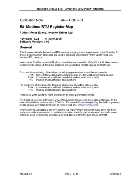 Modbus Invertek Optidrive Eng Pdf Read Only Memory Power Inverter