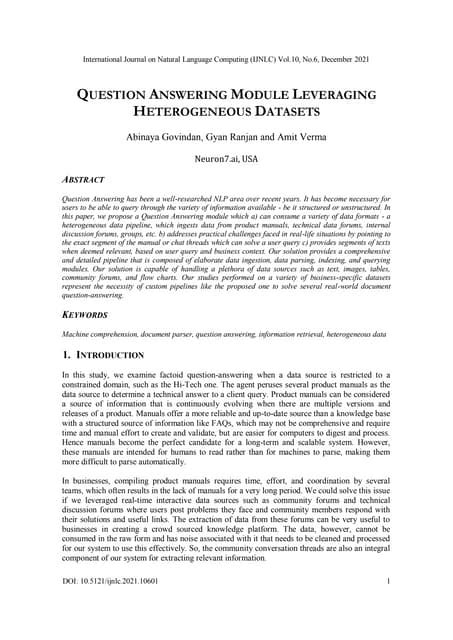 Question Answering Module Leveraging Heterogeneous Datasets Pdf