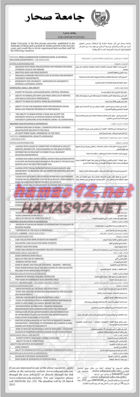 وظائف شاغرة فى سلطنة عمان وظائف جامعة صحار Job Opportunities Blog