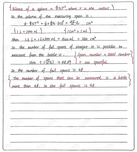 Solved Volume Of A Sphere 43 π R3 Where R Is The Radius The Measuring Spoon Below Is