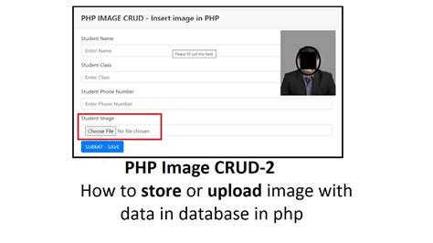 Php Image Crud 2 How To Store Or Upload Image With Data In Database In Php Youtube