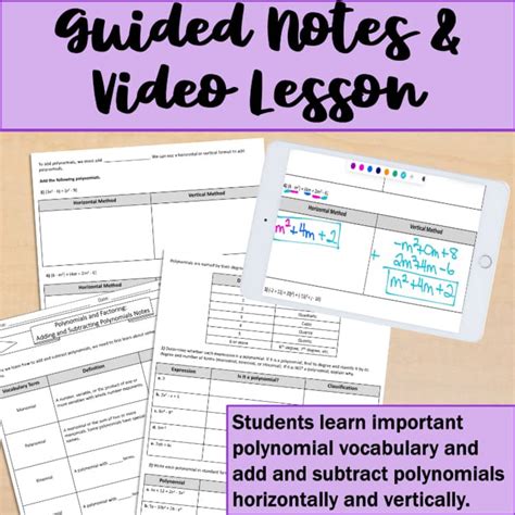Adding And Subtracting Polynomials Guided Notes Practice Worksheet