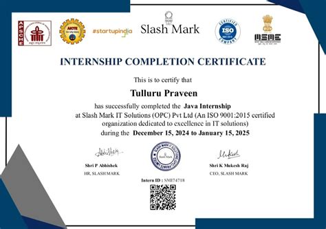 Java Internship Softwaredevelopment Learning Growth Praveen Tulluru