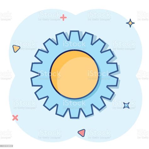 만화 스타일의 기어 벡터 아이콘 흰색 고립 된 배경에 톱니 바퀴 만화 그림 기어휠 코그휠 스플래시 효과 비즈니스 컨셉 개념에