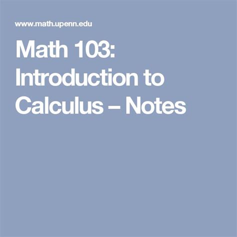 math 103 introduction to calculus notes