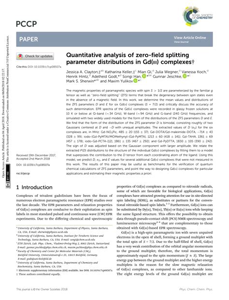 Pdf Quantitative Analysis Of Zero Field Splitting Parameter