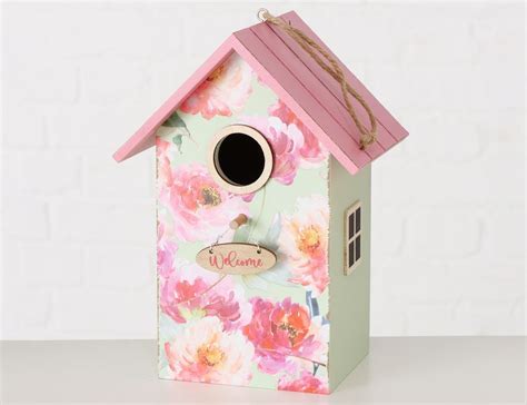 Садовое украшение СКВОРЕЧНИК В ЦВЕТОЧЕК дерево розовый 22х15 см