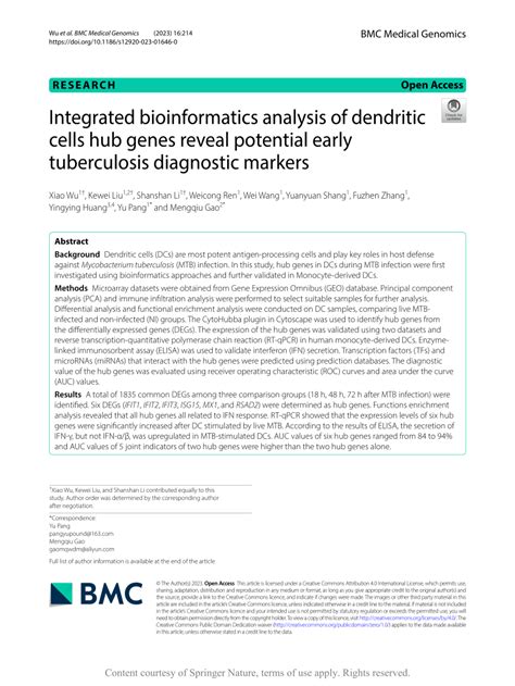 Pdf Integrated Bioinformatics Analysis Of Dendritic Cells Hub Genes Reveal Potential Early