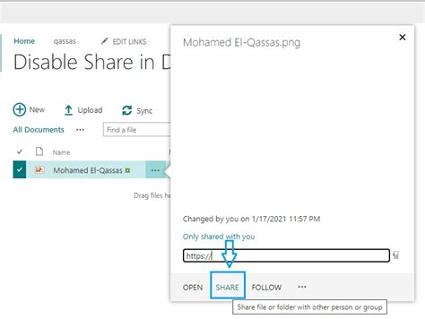 how to disable share in sharepoint document library