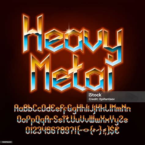 헤비 메탈 알파벳 글꼴 하드 록 스타일의 빛나는 문자 숫자와 문장 부호 대문자 및 소문자 컴퓨터 글자에 대한 스톡 벡터 아트 및 기타 이미지 Istock