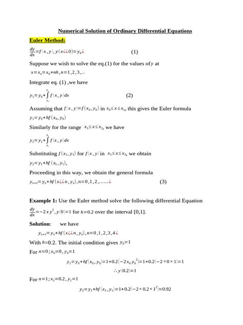 Numerical Solution Of Ode Pdf Ordinary Differential Equation Mathematical Objects
