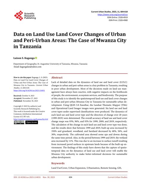 PDF Data On Land Use Land Cover Changes Of Urban And Peri Urban Areas The Case Of Mwanza City