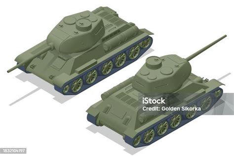 아이소 메트릭 탱크 소련 중형 탱크 T34 T85 강력한 화력으로 최전선 전투를 위해 설계된 장갑 전투 차량 3차원 형태에 대한 스톡 벡터 아트 및 기타 이미지 Istock