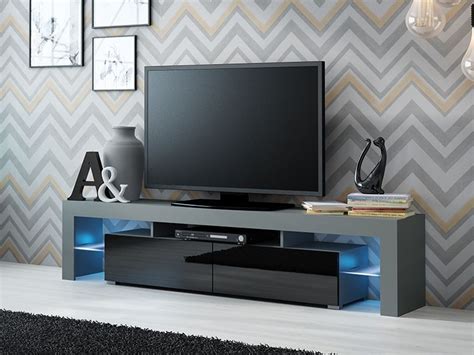 Тумба під телевізор у вітальню з ламінованих ДСП і МДФ Solo Сірий Чорний Сама Польща без