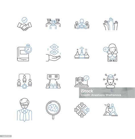 문제 해결 및 의사 결정 라인 아이콘 모음입니다 분석 우선 순위 지정 혁신 협업 평가 연구 전략 벡터 및 선형 일러스트레이션 해부 개념화 개요 표지판 세트 공제 0명에 대한