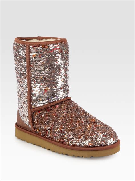 Ugg Classic Short Sequin Boots In Silver Autumn Lyst