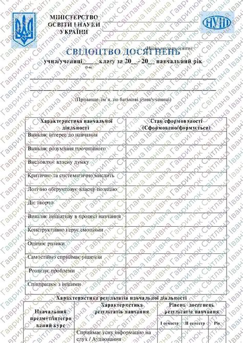 Свідоцтво досягнень 5 клас НУШ Інші методичні матеріали НУШ