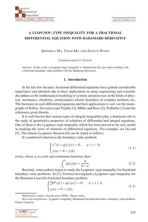 Pdf A Lyapunov Type Inequality For A Fractional Differential Equation