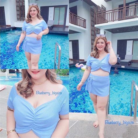 P ชุดว่ายน้ำสาวอวบอ้วน ชุดว่ายน้ำคนอ้วน Blueberry Bigsize