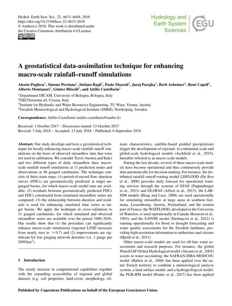 Pdf A Geostatistical Data Assimilation Technique For Enhancing Macro Scale Rainfallrunoff