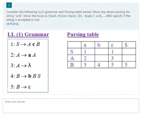 Solved Consider The Following Ll1 Grammar And Parsing