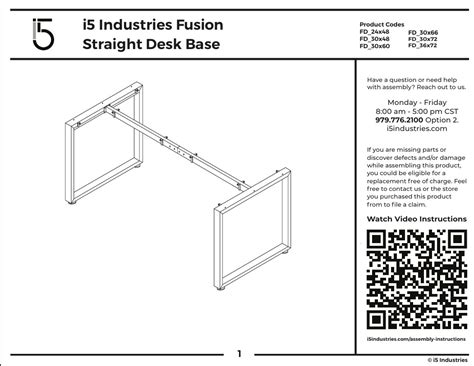 Fusion Straight Desk Base Assembly Instructions I5 Industries