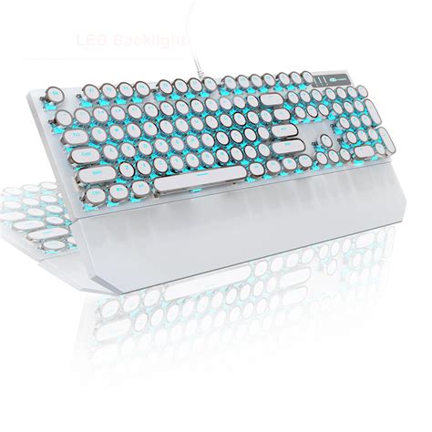 MageGee Typewriter Mechanical Gaming Keyboard Retro Punk Round Keycap LED Backlit USB Wired