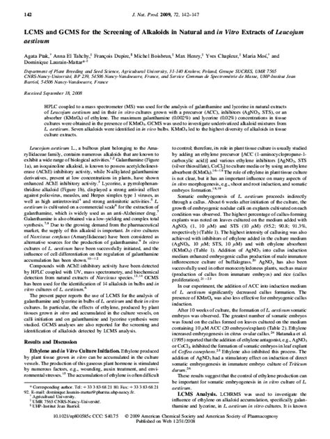 Pdf Lcms And Gcms For The Screening Of Alkaloids In Natural And In