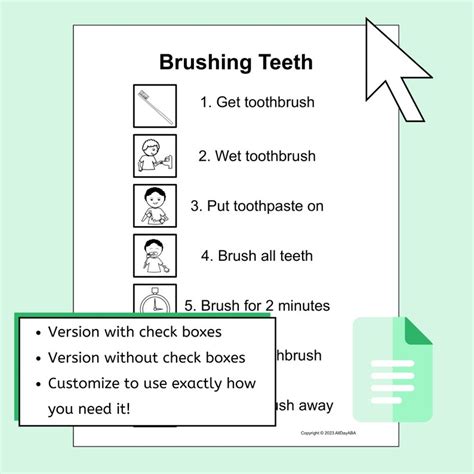 Brushing Teeth Task Analysis Editable Visual Steps And Data Sheet For