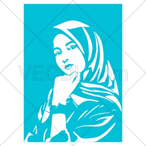 دانلود عکس وکتور زن محجبه و دست زیر چانه