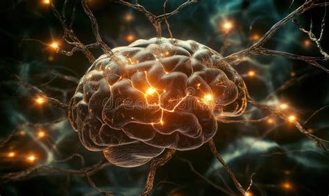Neural Network Visualization Of Human Brain With Glowing Synapses And Connections Stock Image