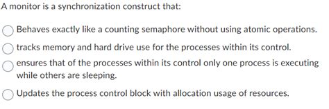 Solved A Monitor Is A Synchronization Construct That