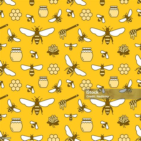 양 봉 색된 완벽 한 패턴 봉 벡터 일러스트 레이 션입니다 양봉장 얇은 라인 아이콘꿀벌 벌 통 배럴 여 보 비즈니스 처리에 대