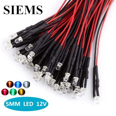 10 ชิ้น 5 มม ไฟ Led โคมไฟ Rgb Led ไดโอดโคมไฟ Prewired Emitting ไดโอดสําหรับตกแต่ง 12v 20 ซม ลวด