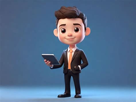 Premium Photo A Cartoon Man Holding A Tablet With The Word Graph On It