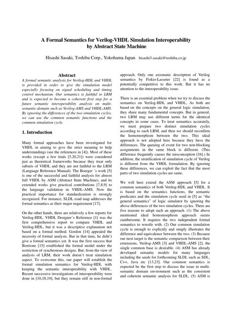 Pdf A Formal Semantics For Verilog Vhdl Simulation Interoperability