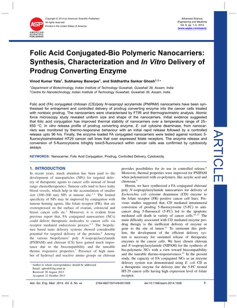 Pdf Folic Acid Conjugated Bio Polymeric Nanocarriers Synthesis Characterization And In Vitro