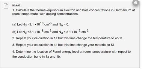 Solved M2 A02 1 Calculate The Thermal Equilibrium Electron