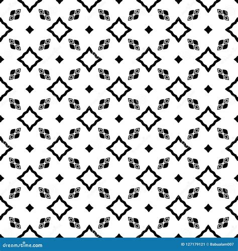 Black And White Vector Abstract Seamless Pattern With Grid Diamond Shapes Stars Rhombuses